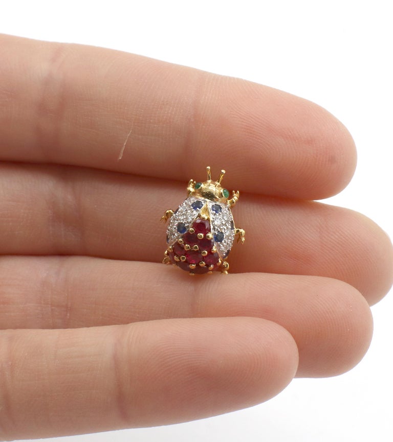 LeVian 18 Karat Yellow Gold Diamond and Ruby Gemstone Lady Bug Small ...