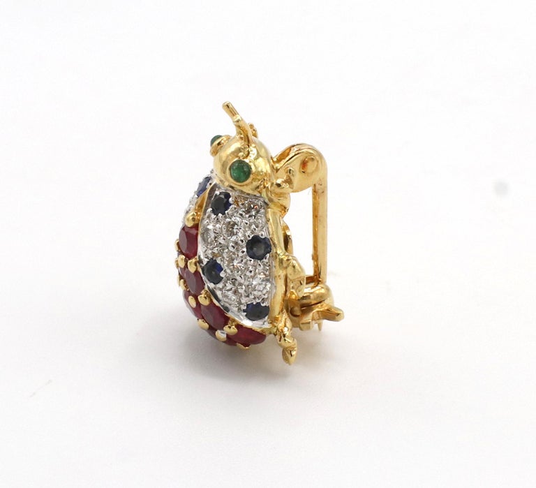 LeVian 18 Karat Yellow Gold Diamond and Ruby Gemstone Lady Bug Small ...