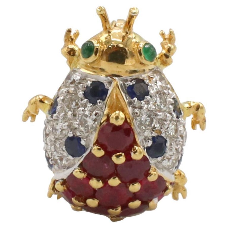 LeVian 18 Karat Yellow Gold Diamond and Ruby Gemstone Lady Bug Small ...