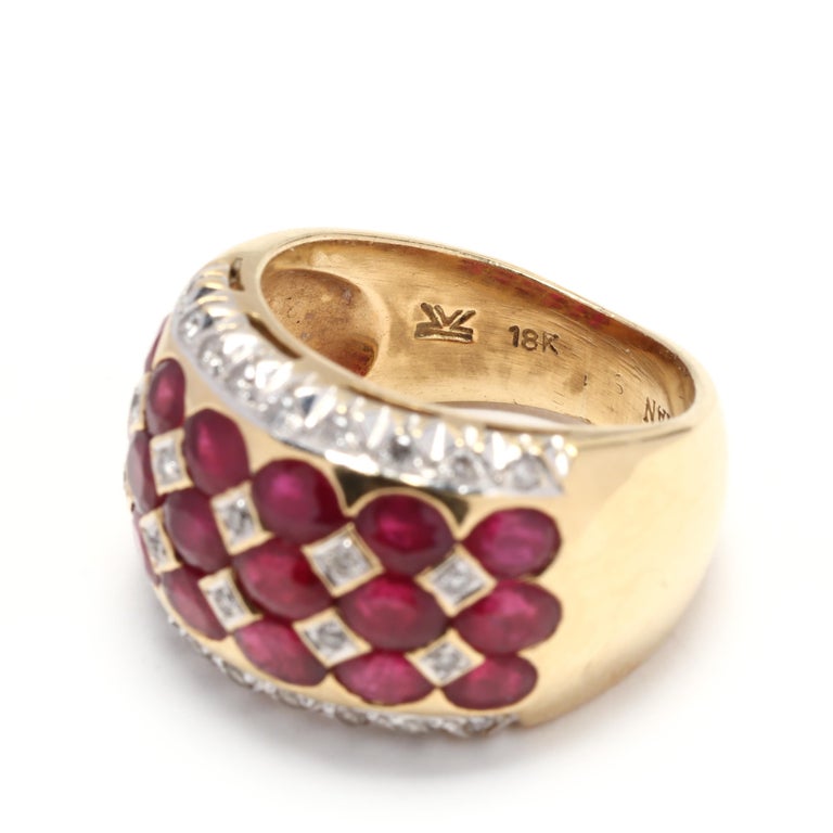 LeVian 18 Karat Yellow Gold, Ruby and Diamond Wide Band Ring For Sale ...