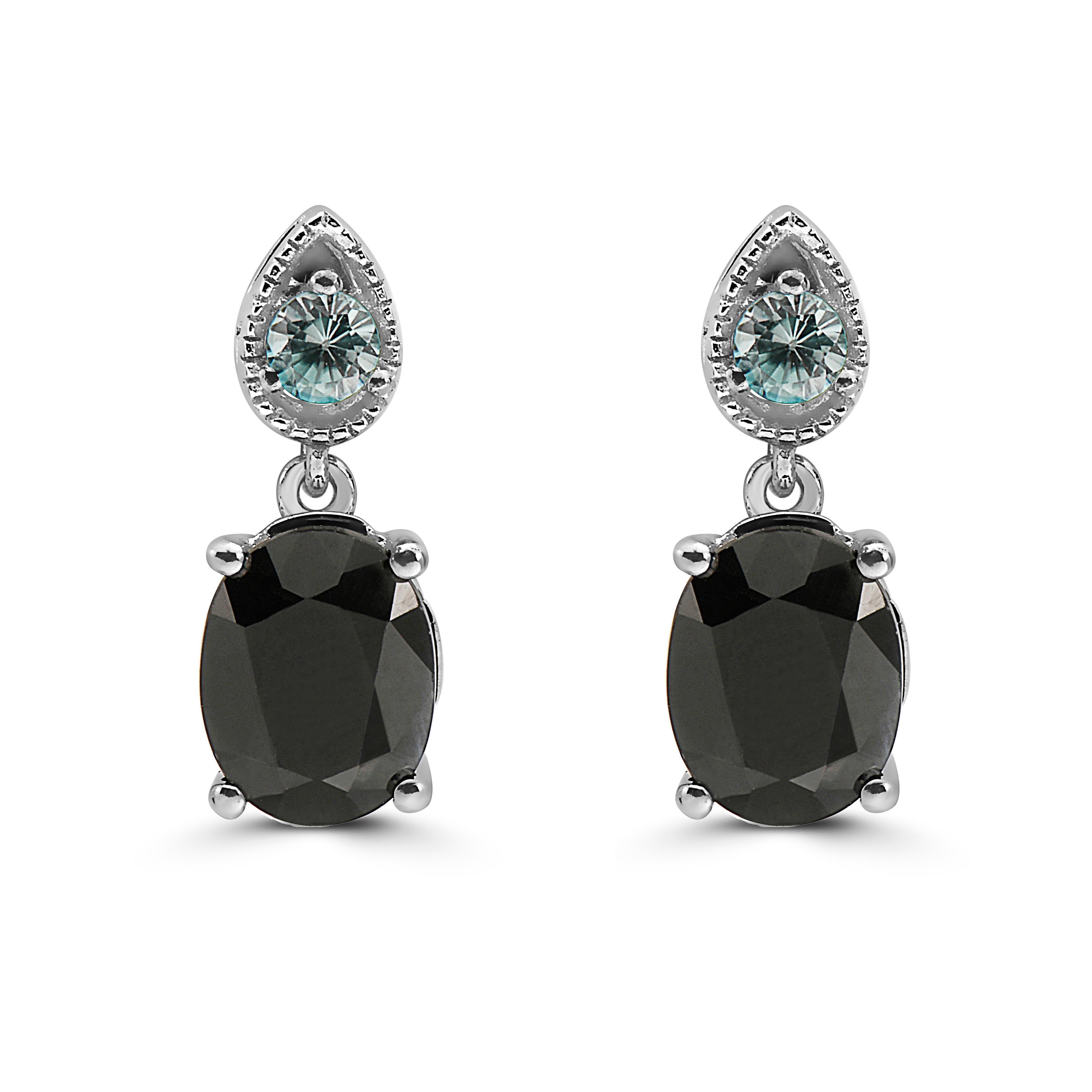 Levian 925 Sterling Silver Black Sapphire Blue Zircon Gemstone Pretty Earrings For Sale at 1stDibs