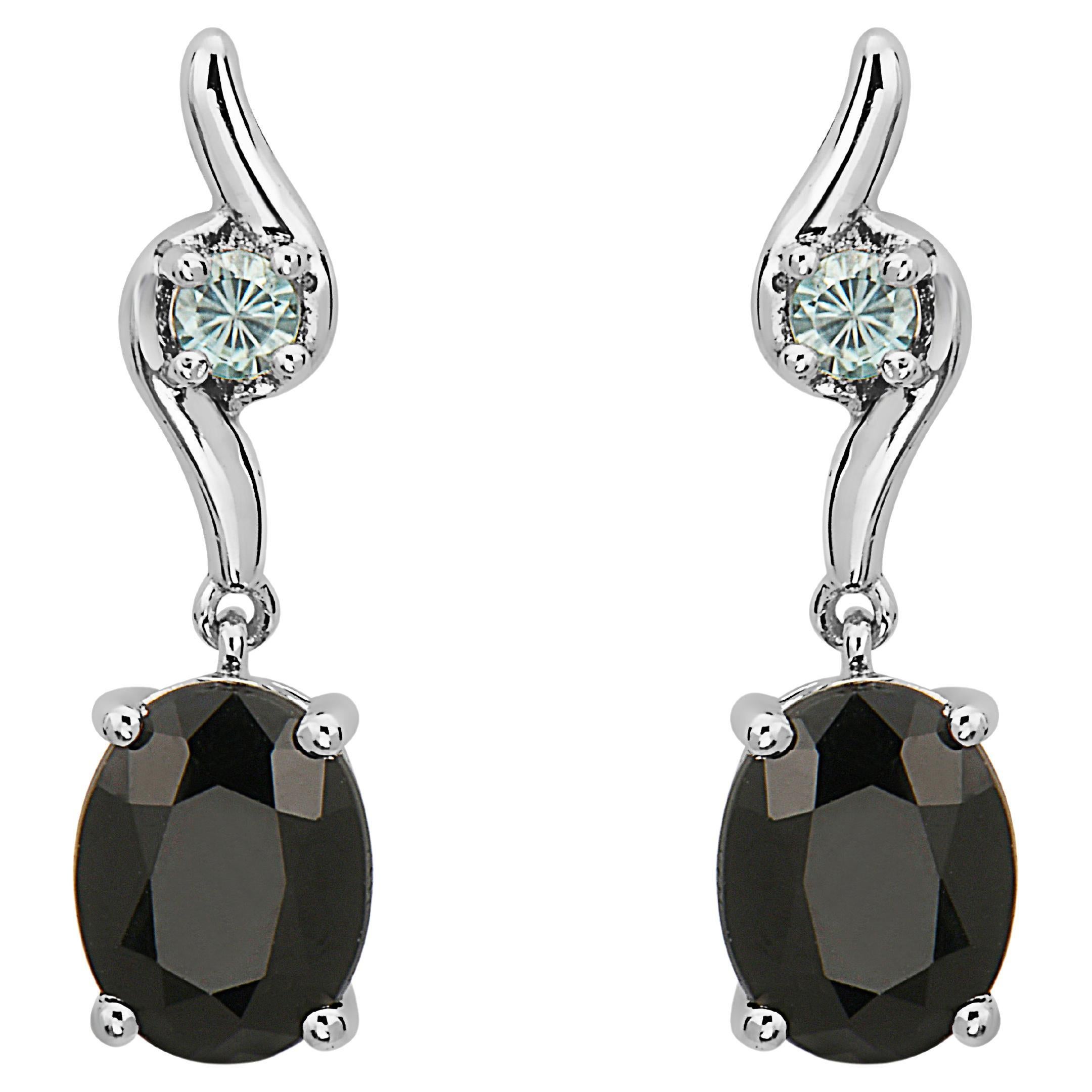Levian 925 Sterling Silver Black Sapphire Blue Zircon Gemstone Pretty Earrings For Sale at 1stDibs