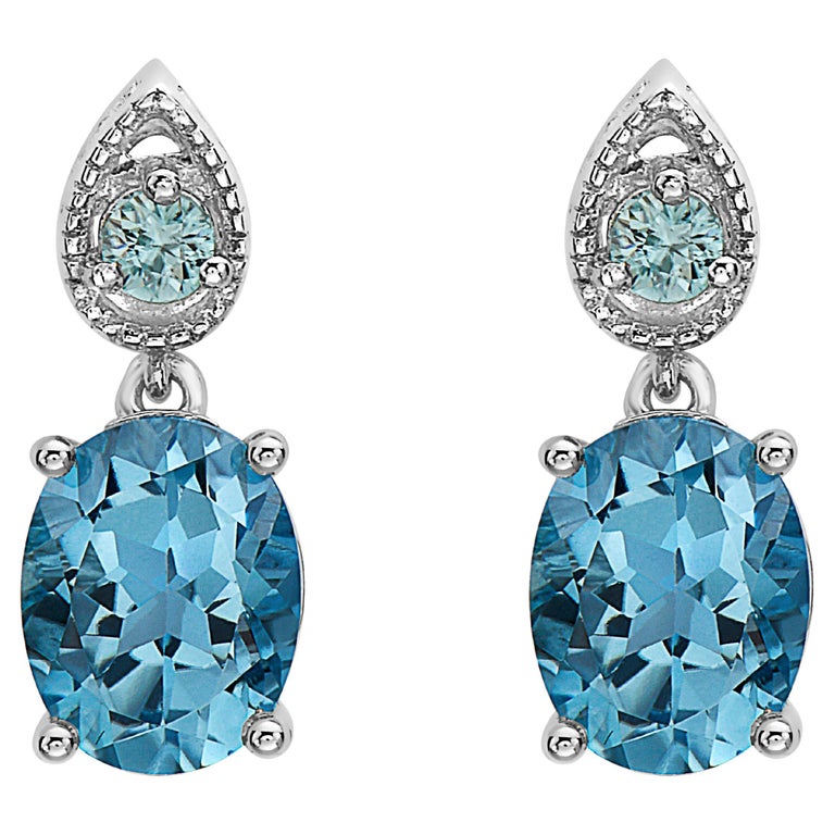 LeVian 925 Sterling Silver Blue Topaz Zircon Gemstone Beautiful Fancy Earrings For Sale at 1stDibs