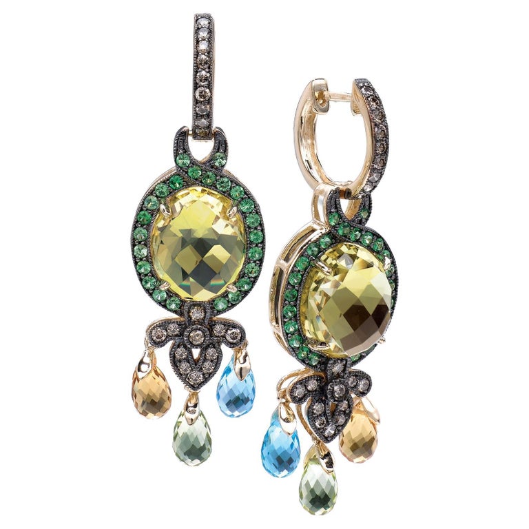 Levian Quartz Blue Topaz Citrine Chocolate Diamond Earring in 14K Gold ...