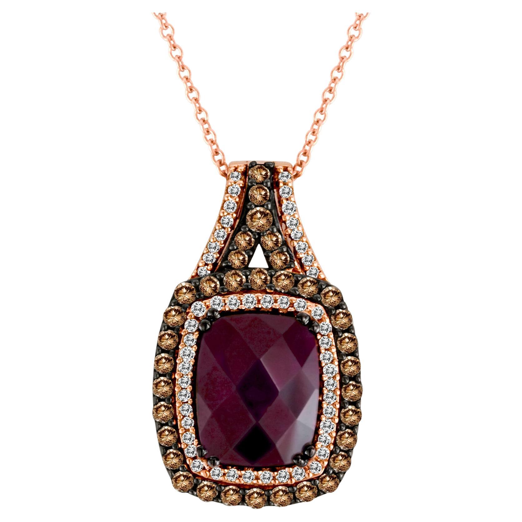 LeVian 14K Rose Gold Pendant Rhodolite Round Red Diamond Fancy Pendant ...