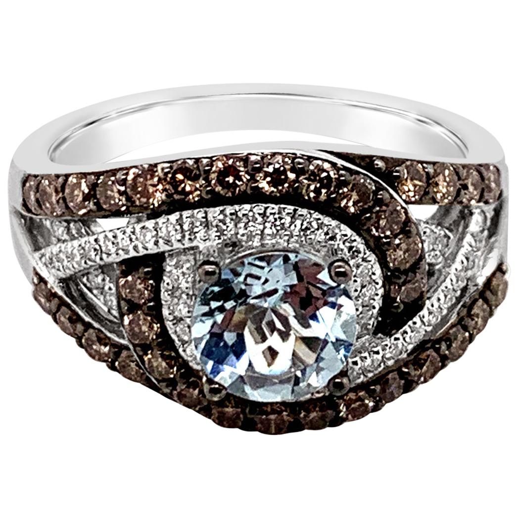 LeVian Ring Aquamarine Vanilla Diamonds Chocolate Diamonds 14 Karat ...