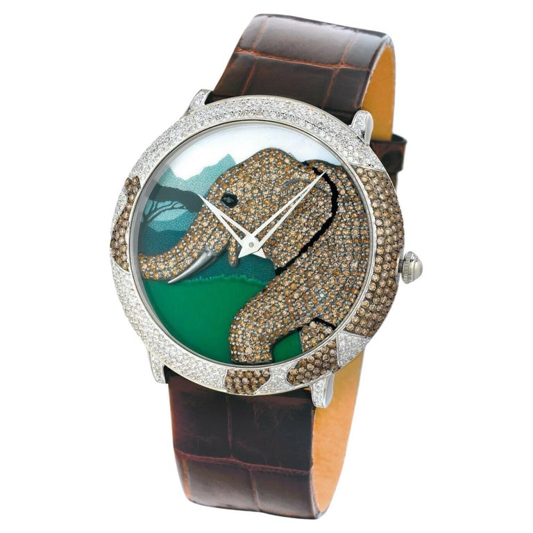 LeVian Time Elephant Watch White/Black/Chocolate Diamonds Stainless ...