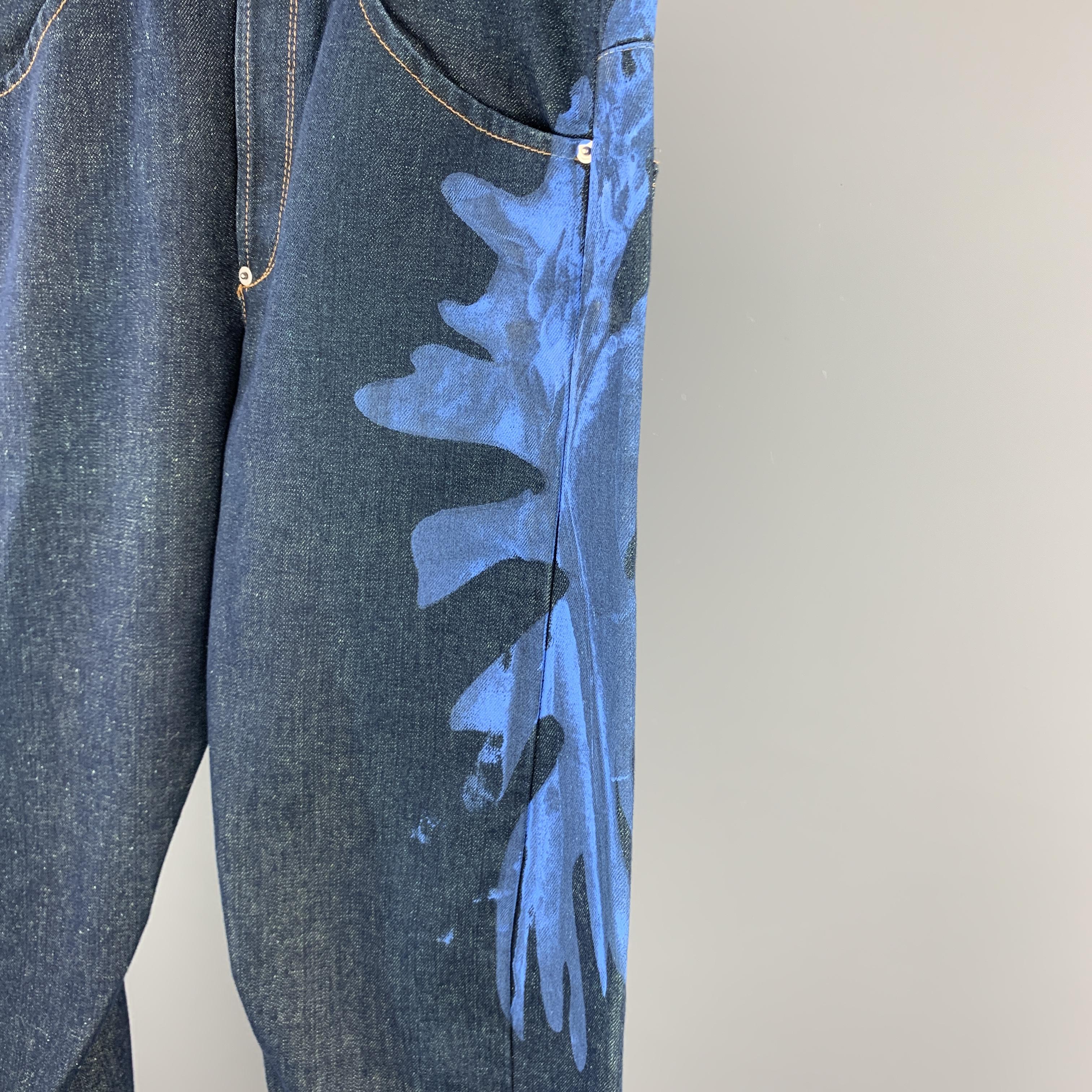 LEVI'S Size 32 Indigo Denim Side Seam Blue Paint Splatter Jeans at ...