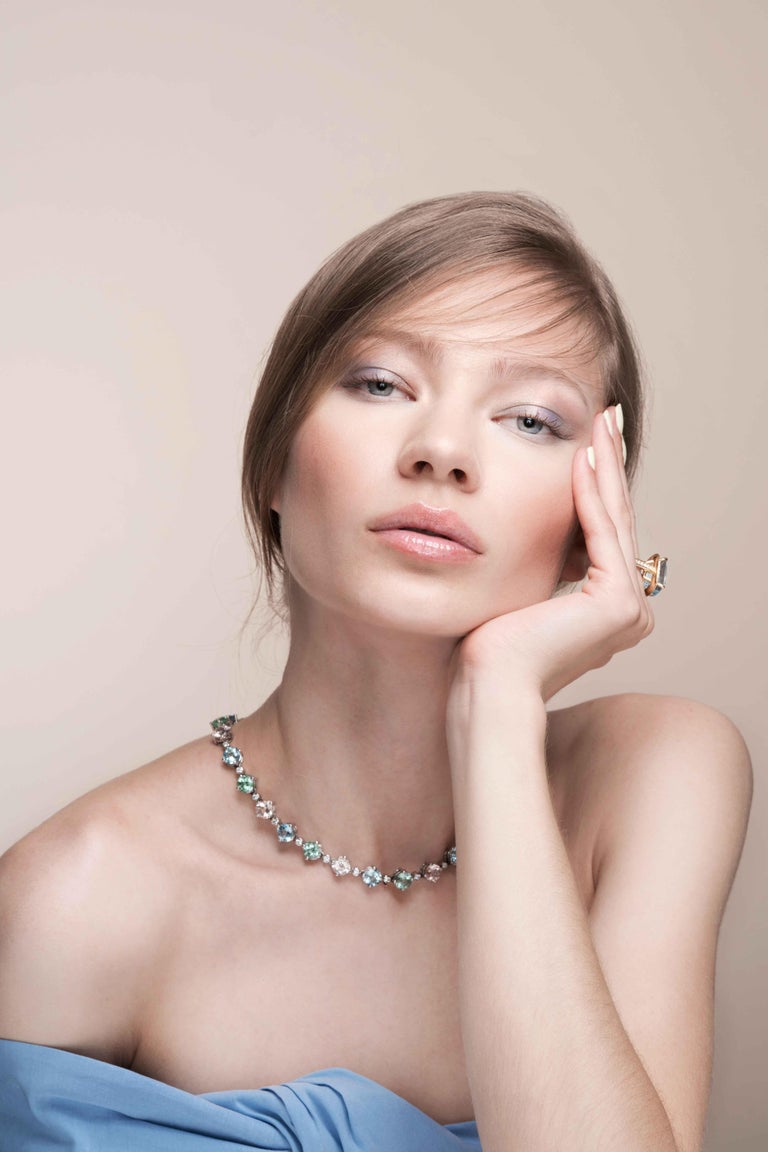 Leyser 18K White Gold Multi-Colour Gemstones and Diamonds Necklace For ...