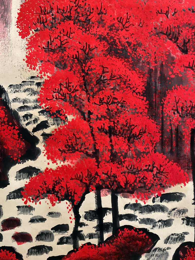 Li Keran Chinese "Ten Thousand Crimson Hills" Ink and Cinnabar on Paper ...