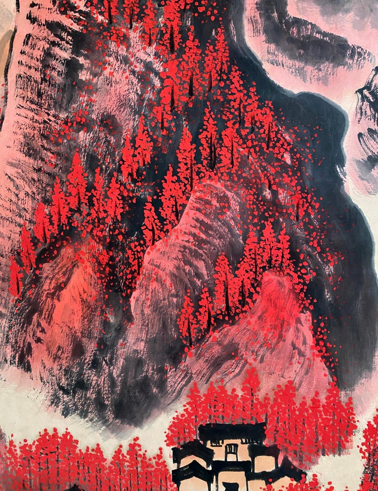 Li Keran Chinese "Ten Thousand Crimson Hills" Ink and Cinnabar on Paper ...
