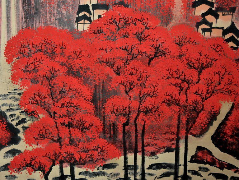 Li Keran Chinese "Ten Thousand Crimson Hills" Ink and Cinnabar on Paper ...