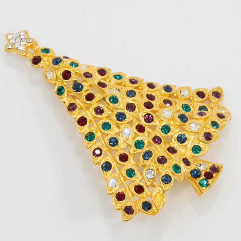 LIA Gold Christmas Tree Pin and Brooch, Colorful Crystal Ornaments For ...