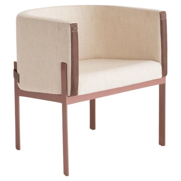 "Liame" Armchair Upholstered in Linen with Four Golden Mate Feet For ...