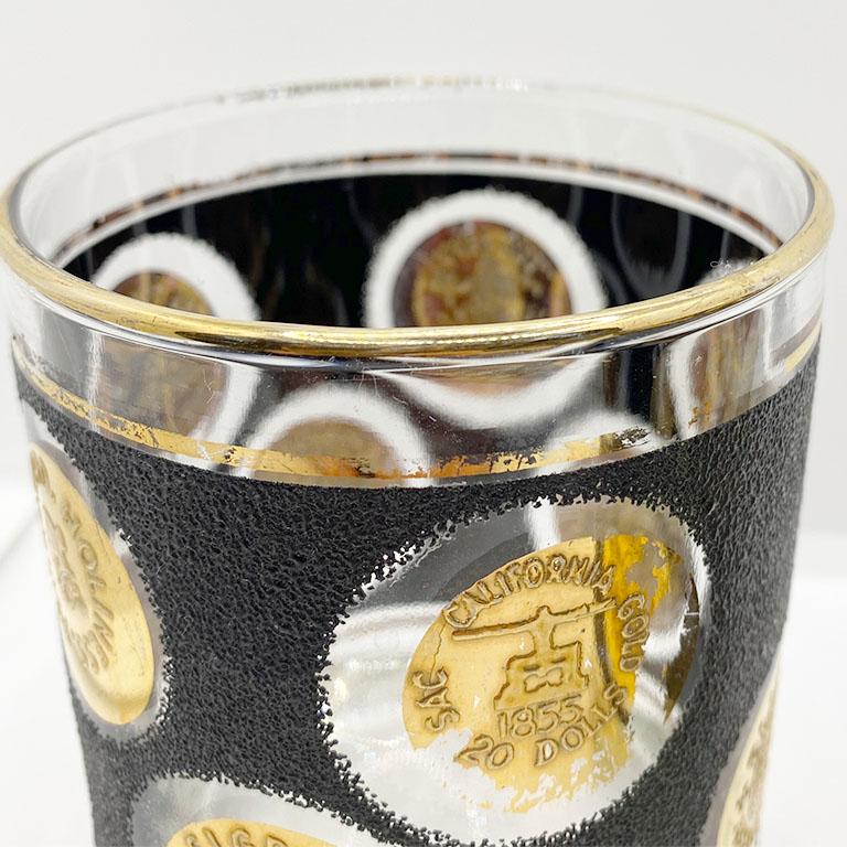 Libbey Black and Gold Coin Glass Tumblers, Set of 2 For Sale at 1stDibs