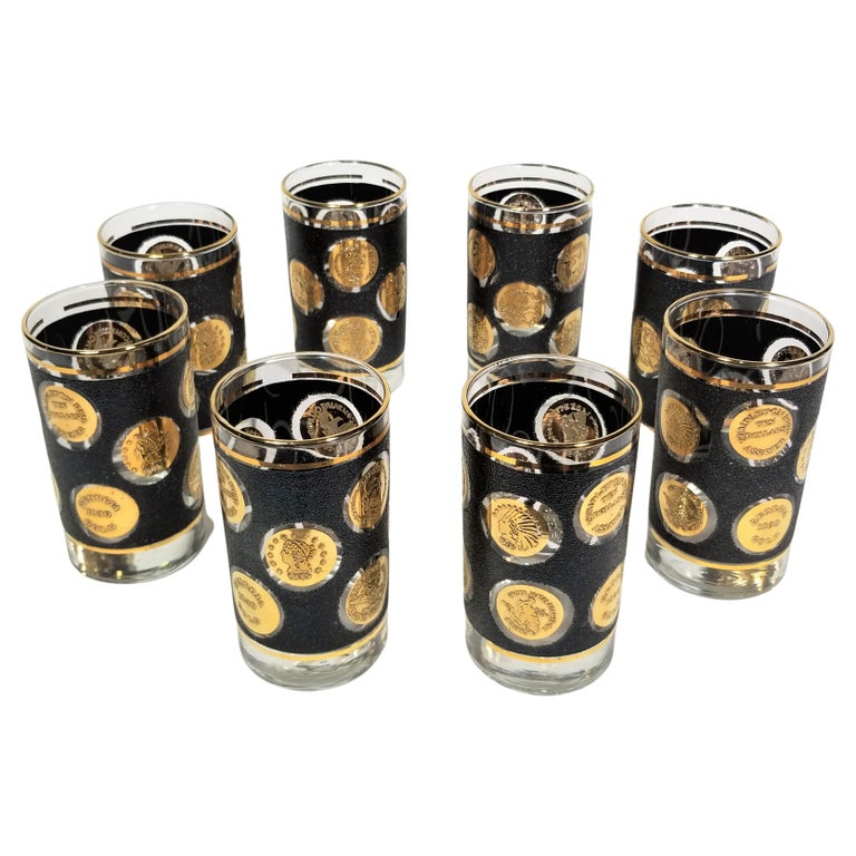 Libbey Gold Coin Glassware Barware Mid Century 1960s Set of 8 For Sale ...