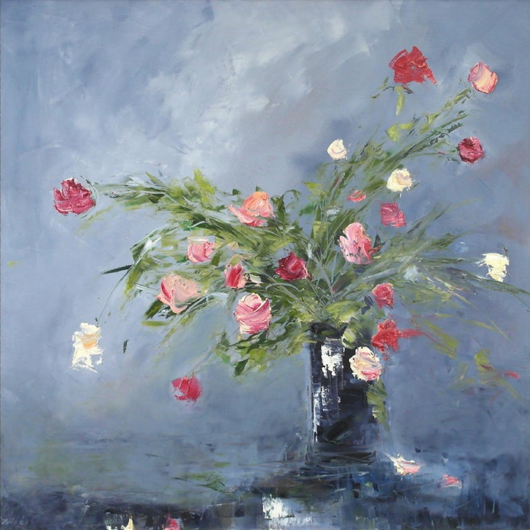 Libbi Gooch - Black Jar and Roses, Libbi Gooch, Semi-Abstract Painting ...