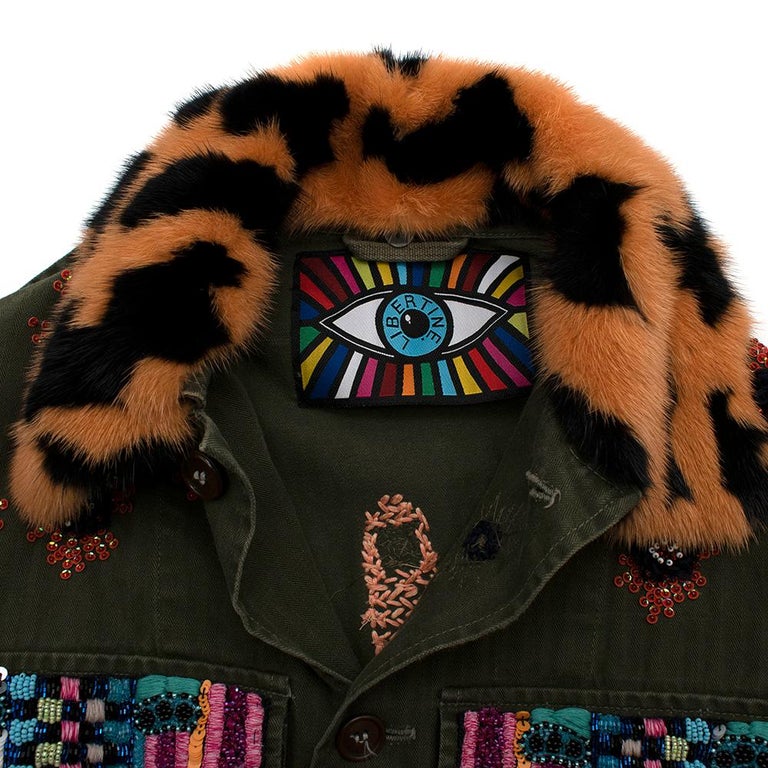 Libertine Green Embellished Army Jacket With Fur Collar - Size M/L at ...
