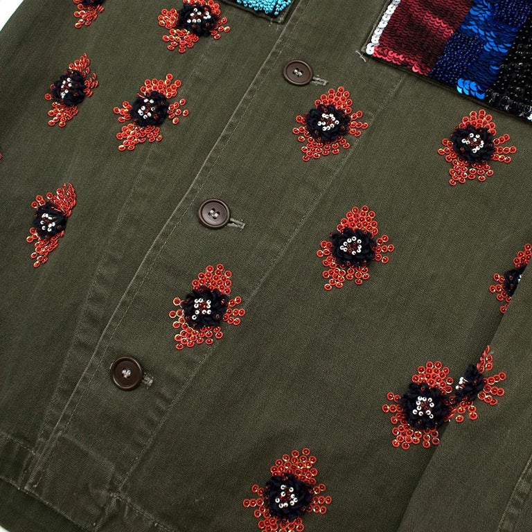 Libertine Green Embellished Army Jacket With Fur Collar - Size M/L at ...