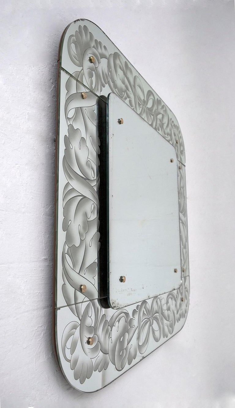 Liberty Style Venetian Etched Mirror, 1950s For Sale at 1stDibs