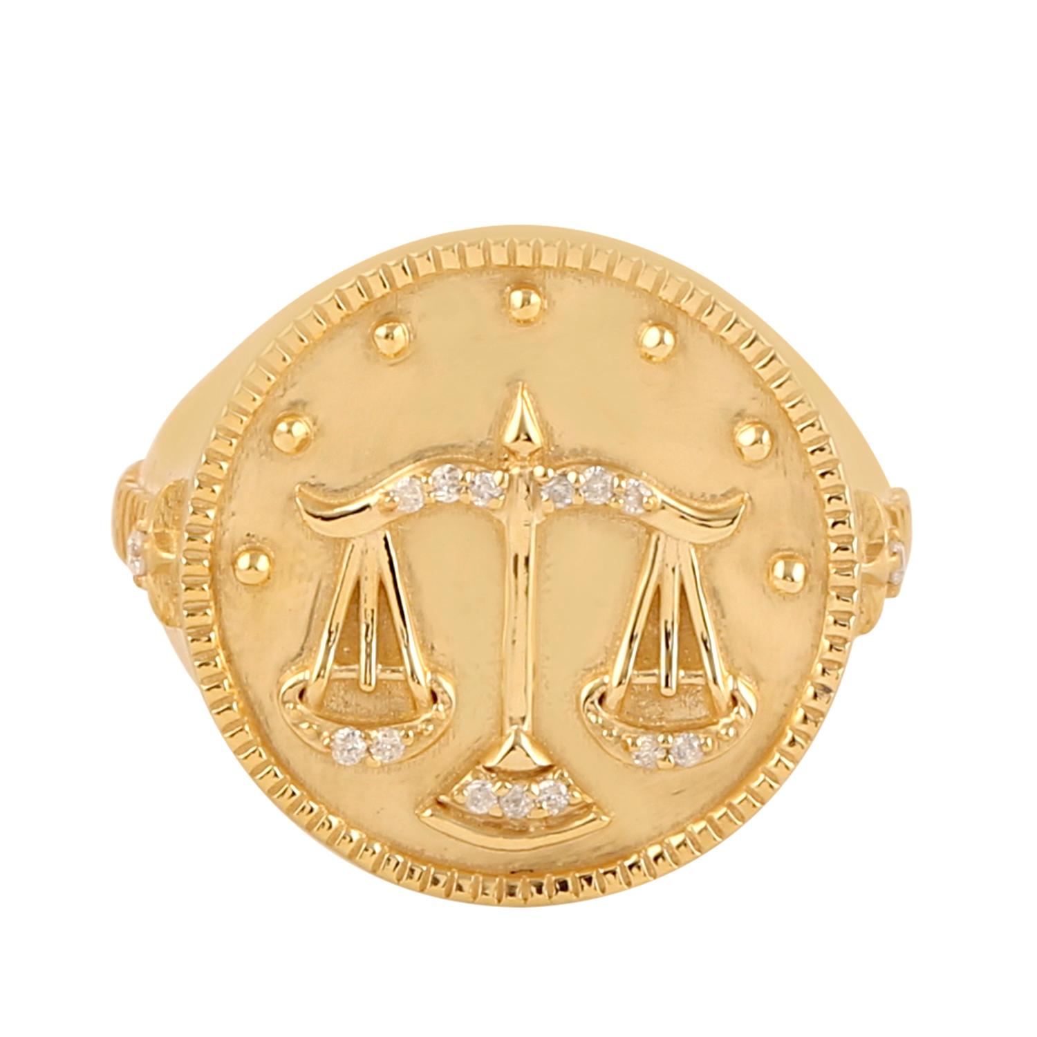 Taurus Zodiac Ring With Pave Diamonds Made in 14k Yellow Gold For Sale ...