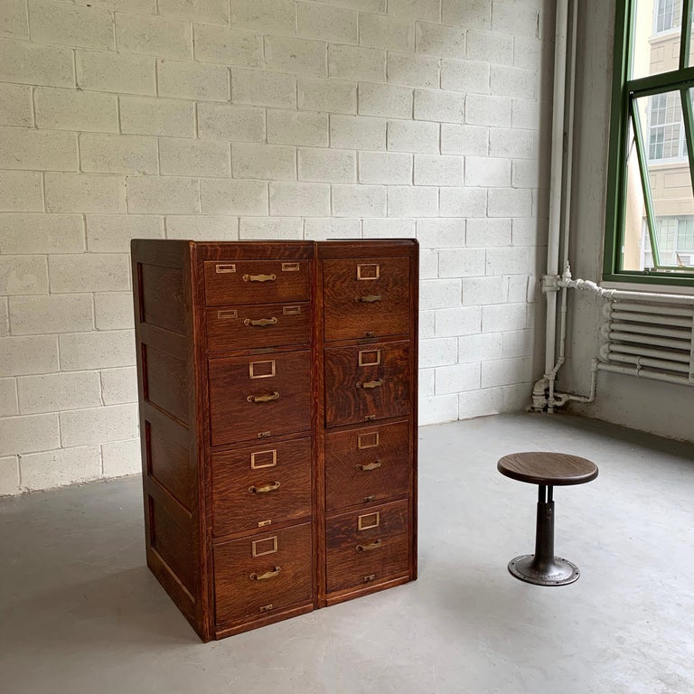 Library Bureau Sole Makers Quarter Sawn Oak Double File Cabinet at 1stDibs
