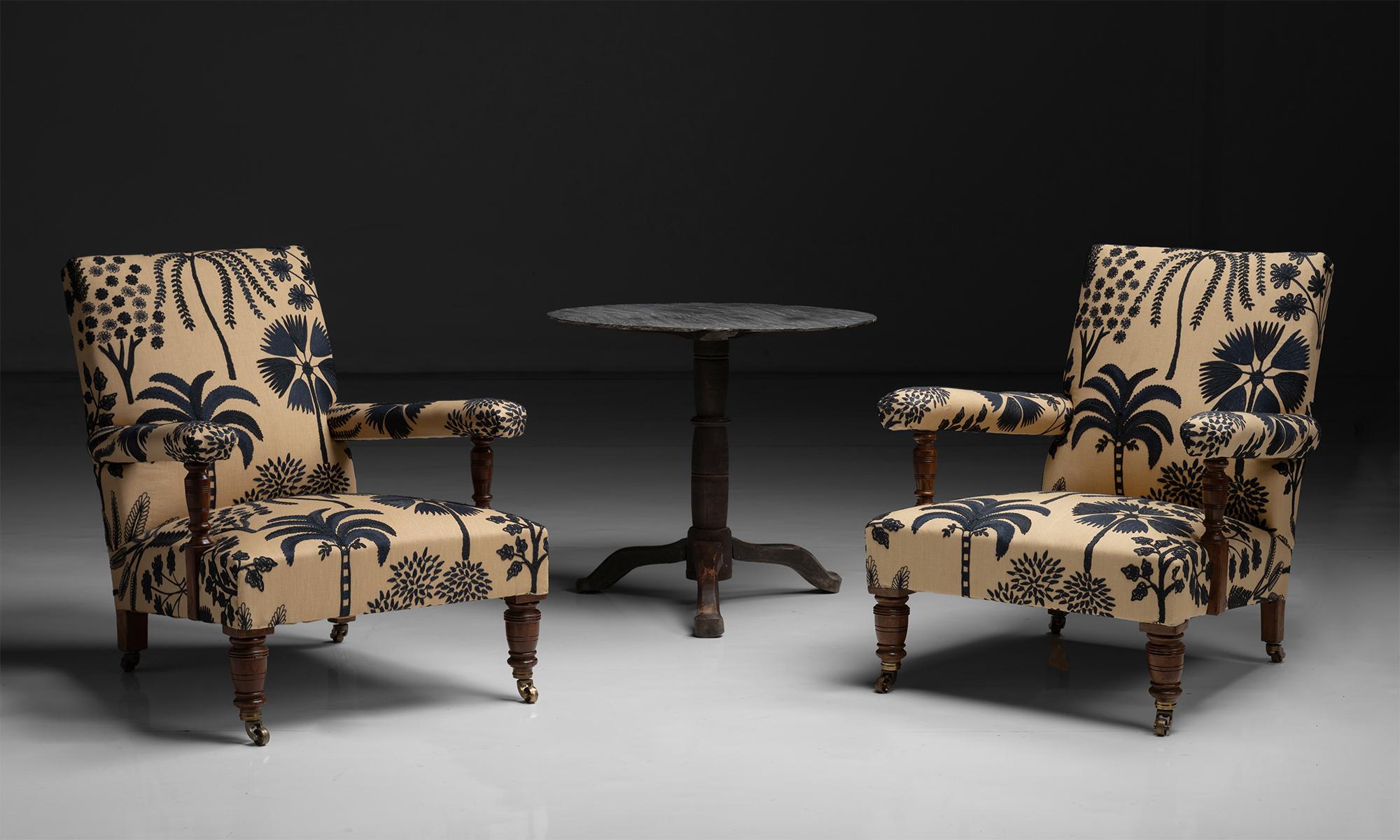 Library Chairs in Embroidered Linen by Pierre Frey, England circa 1920 ...