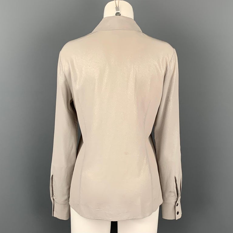 LIDA BADAY Size 6 Grey and Silver Silk Ruffled Blouse For Sale at 1stDibs