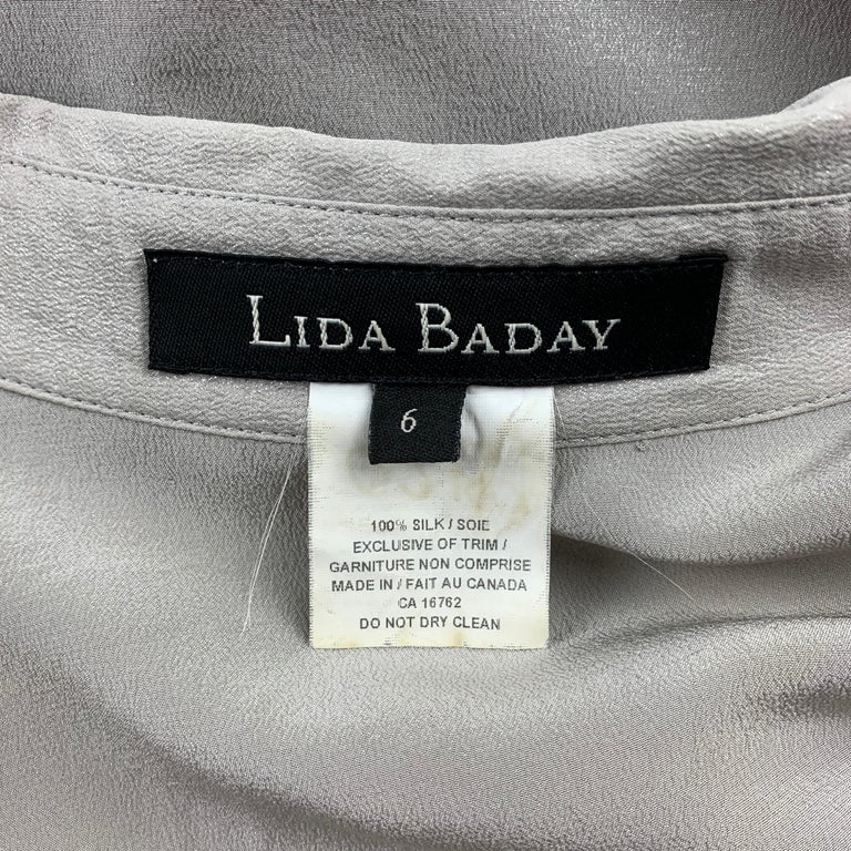 LIDA BADAY Size 6 Grey and Silver Silk Ruffled Blouse For Sale at 1stDibs