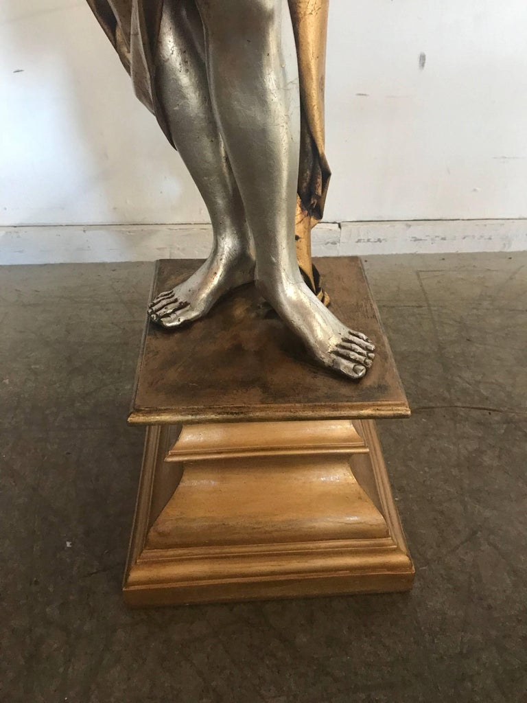 Life-Like Figural Woman Torchere Floor Lamp, Gold and Silver Leaf by ...