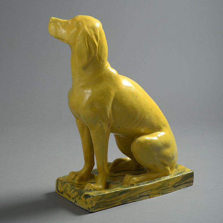 Life-Size Bright Yellow Ceramic Statue of a Pointer Dog at 1stDibs
