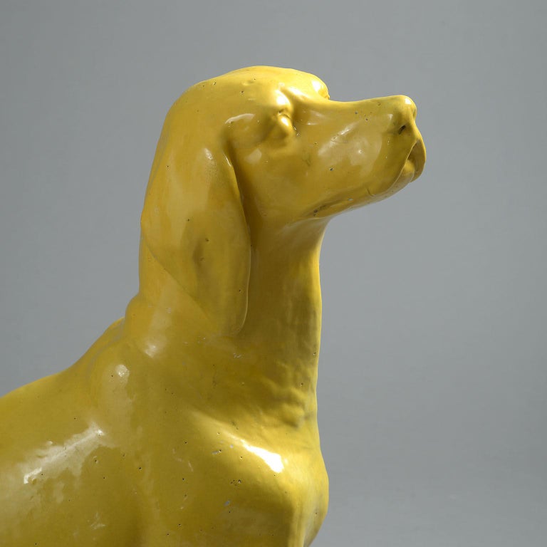 Life-Size Bright Yellow Ceramic Statue of a Pointer Dog at 1stDibs