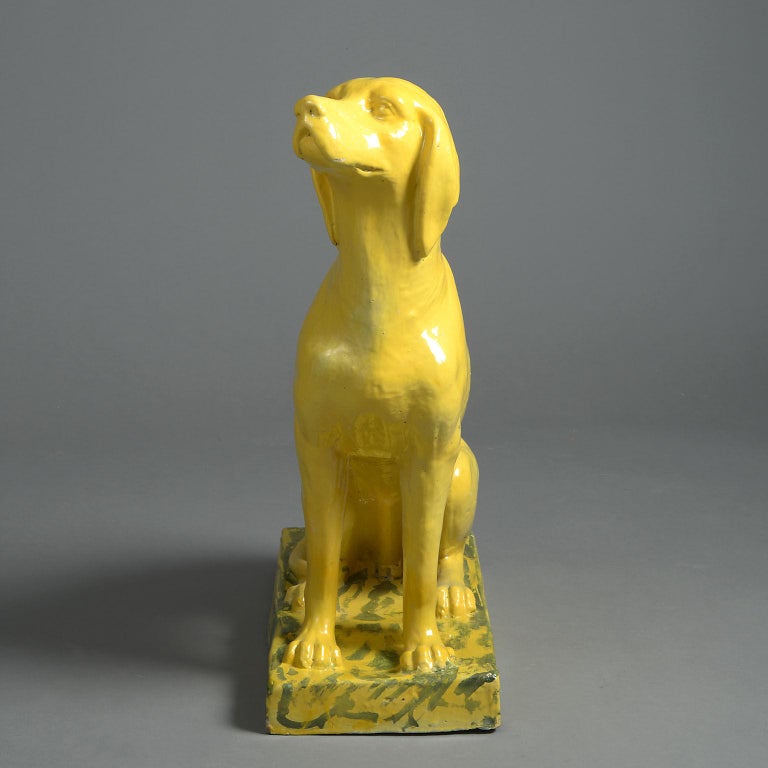 Life-Size Bright Yellow Ceramic Statue of a Pointer Dog at 1stDibs