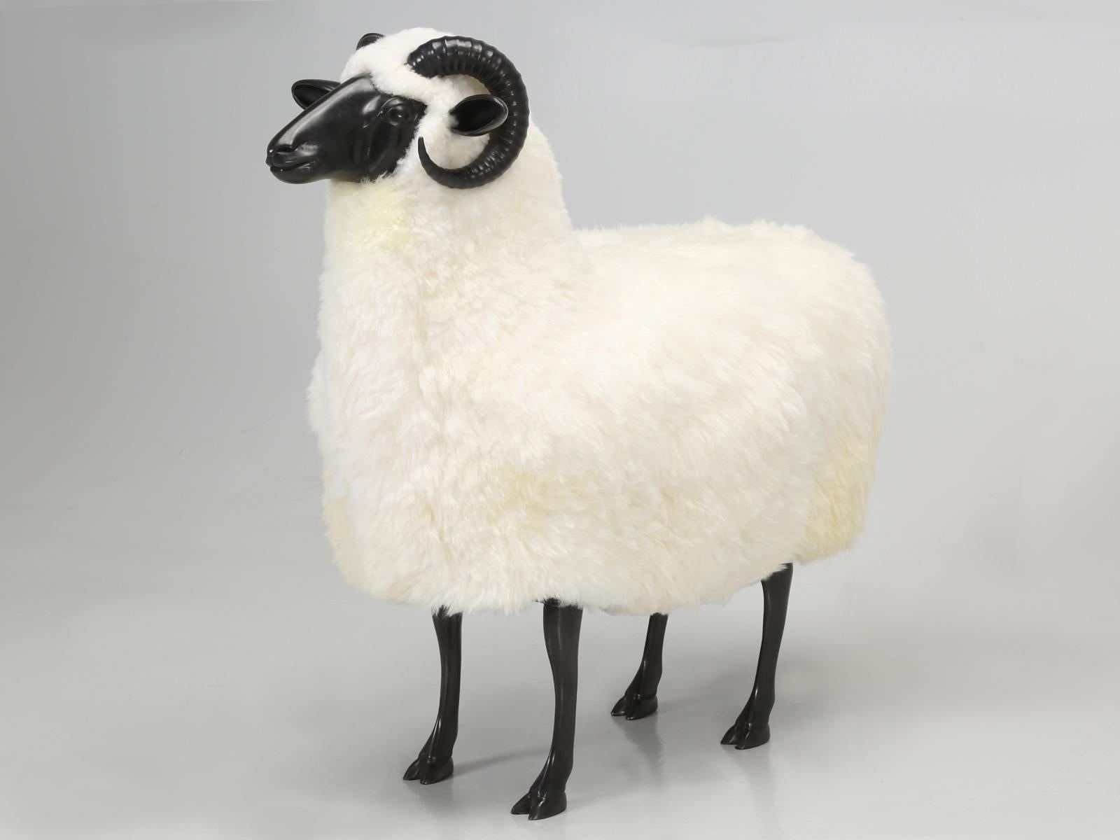 Life-Size Bronze Ram Sheep Covered in Sheep Wool For Sale at 1stDibs