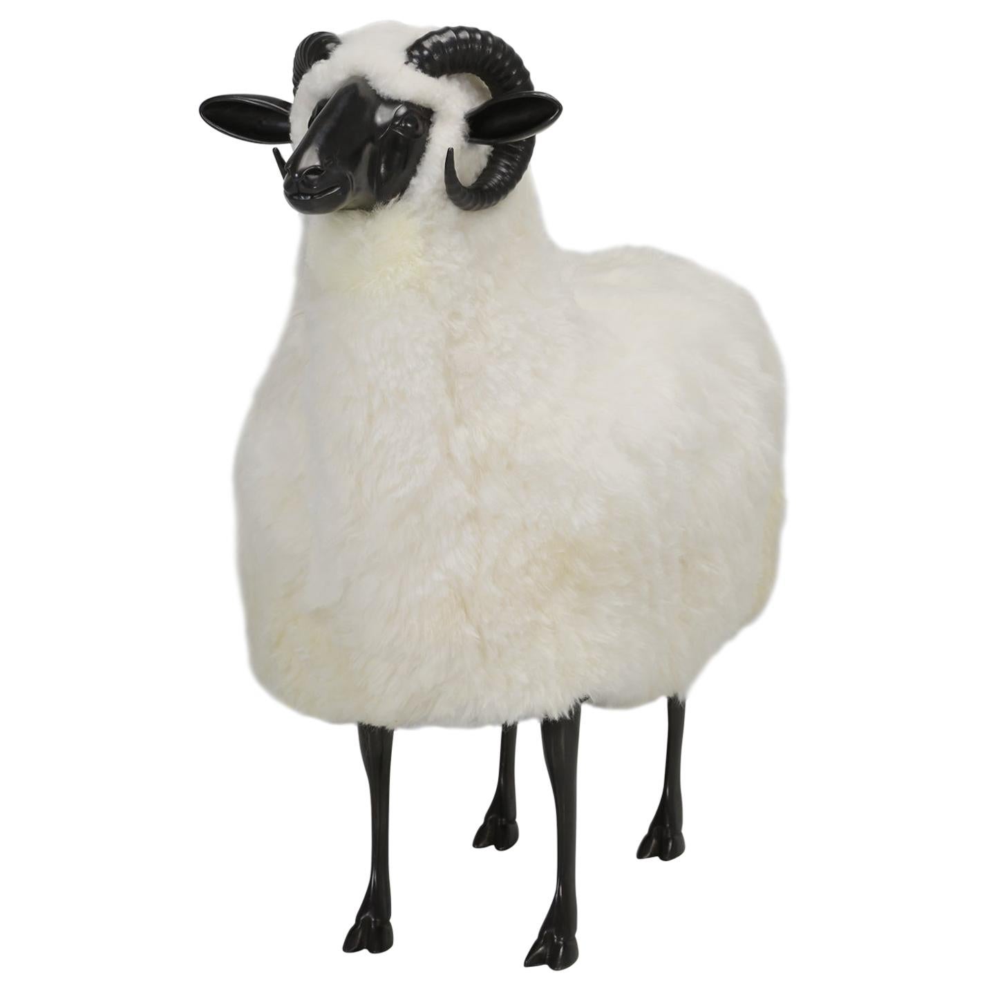 Life-Size Bronze Ram Sheep Covered in Sheep Wool For Sale at 1stDibs