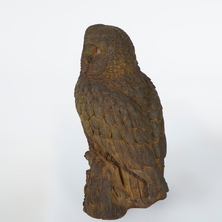 Life Size Bronzed Finish Cast Hard Stone Great Horned Owl Garden Statue ...