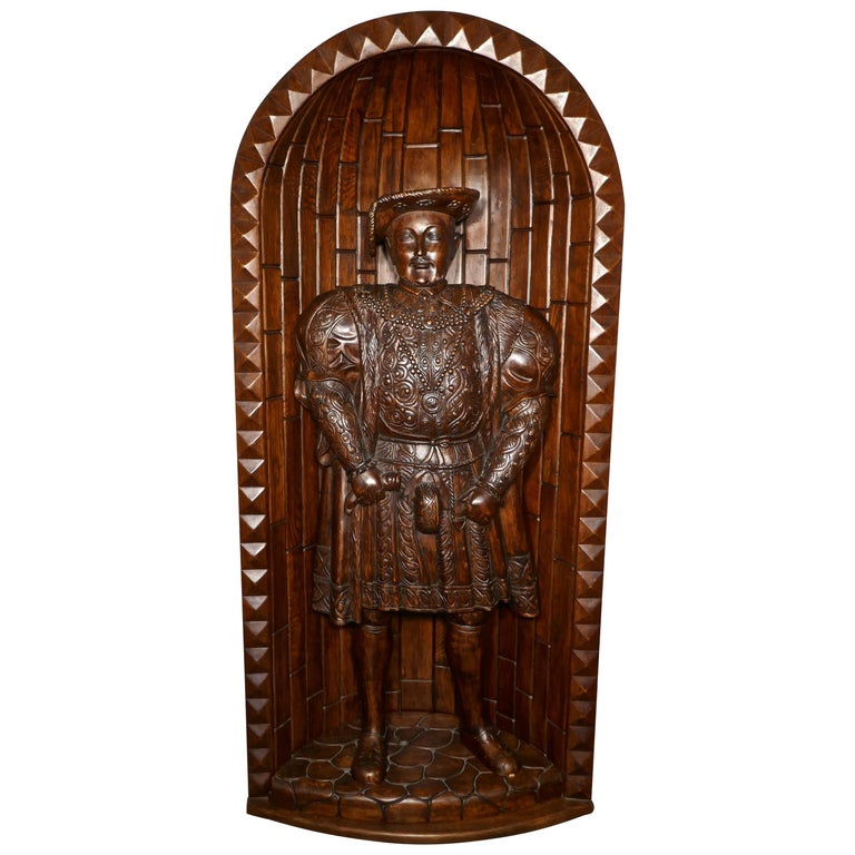 Life-Size Carved Oak Statue of Henry VIII Standing in an Alcove at ...