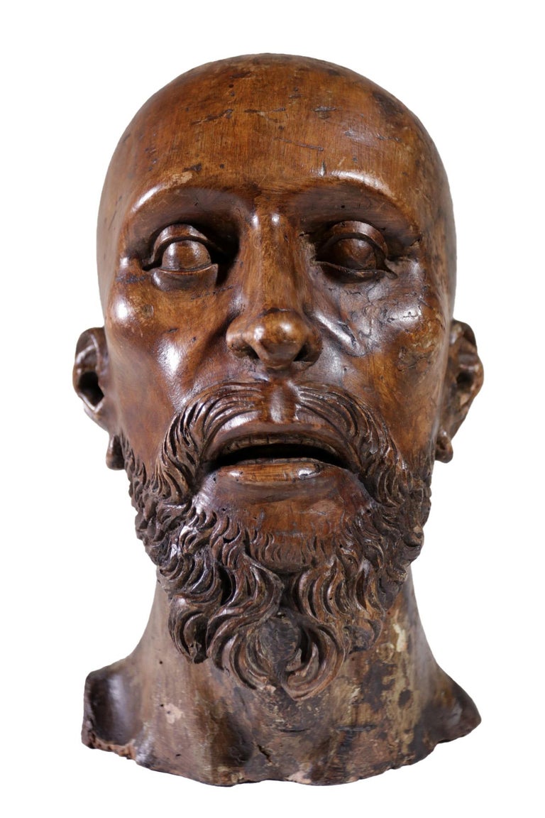 Life-Size Carved Wood Sculpture of a Man's Head circa 1700 South ...