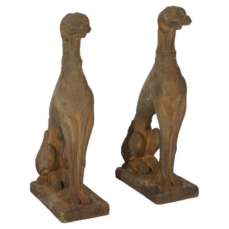 Life Size Cast Hard Stone Whippet Garden Statues in Bronzed Finish ...