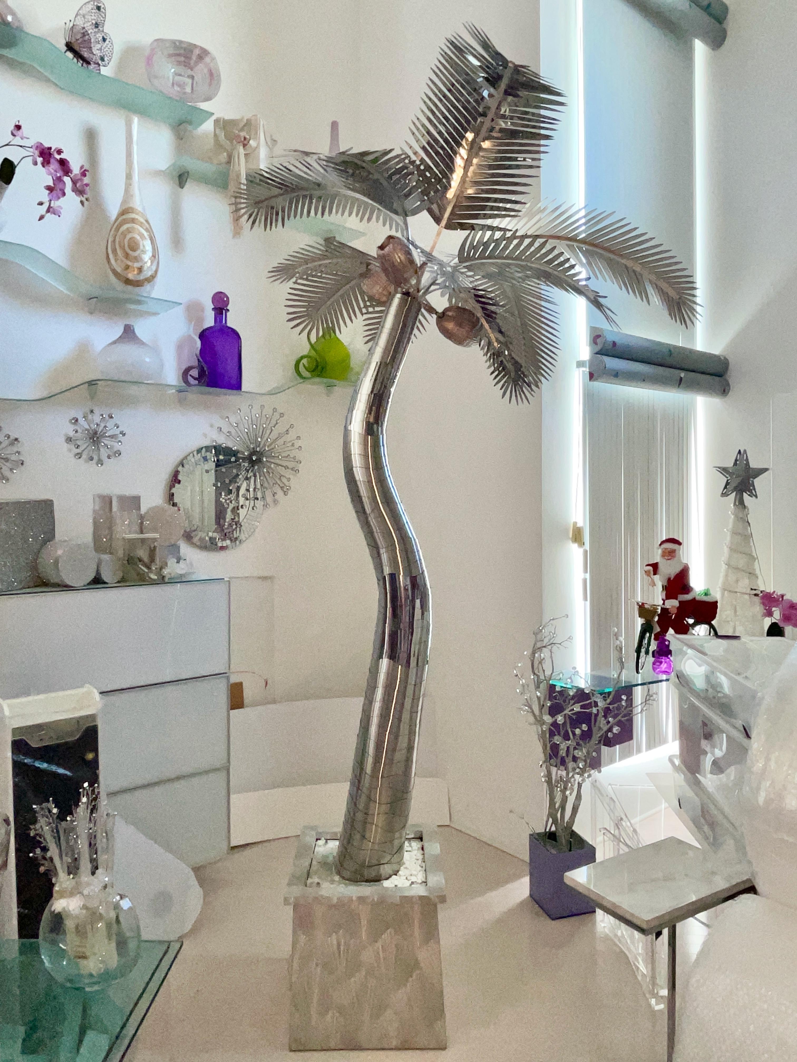 Life Size Illuminated Palm Tree in Stainless Steel For Sale at 1stDibs