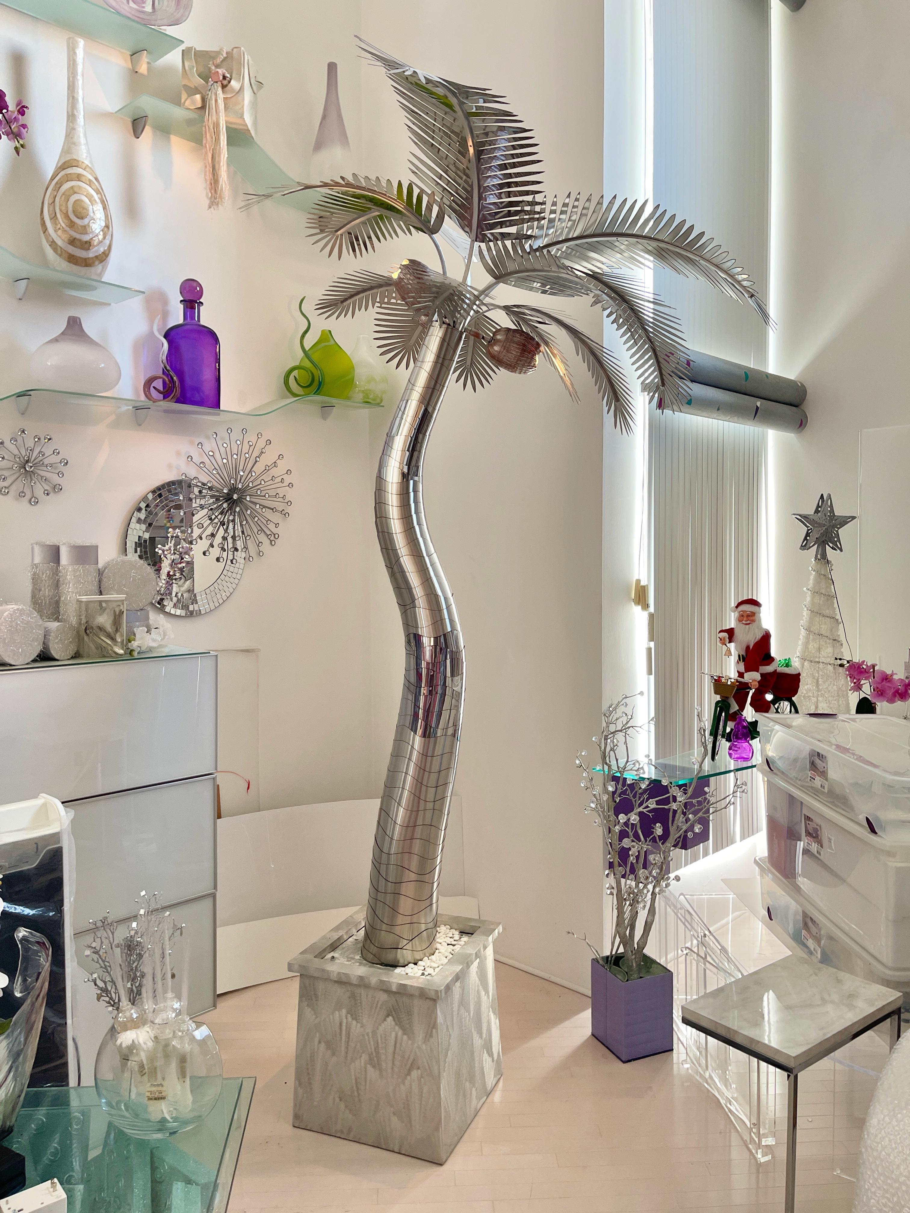 Life Size Illuminated Palm Tree in Stainless Steel For Sale at 1stDibs