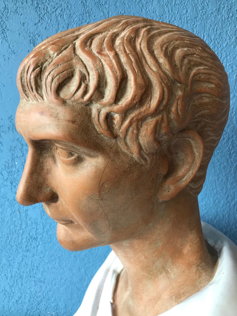 Life Size Mid Century Terra Cotta Bust of a Roman Emperor at 1stDibs