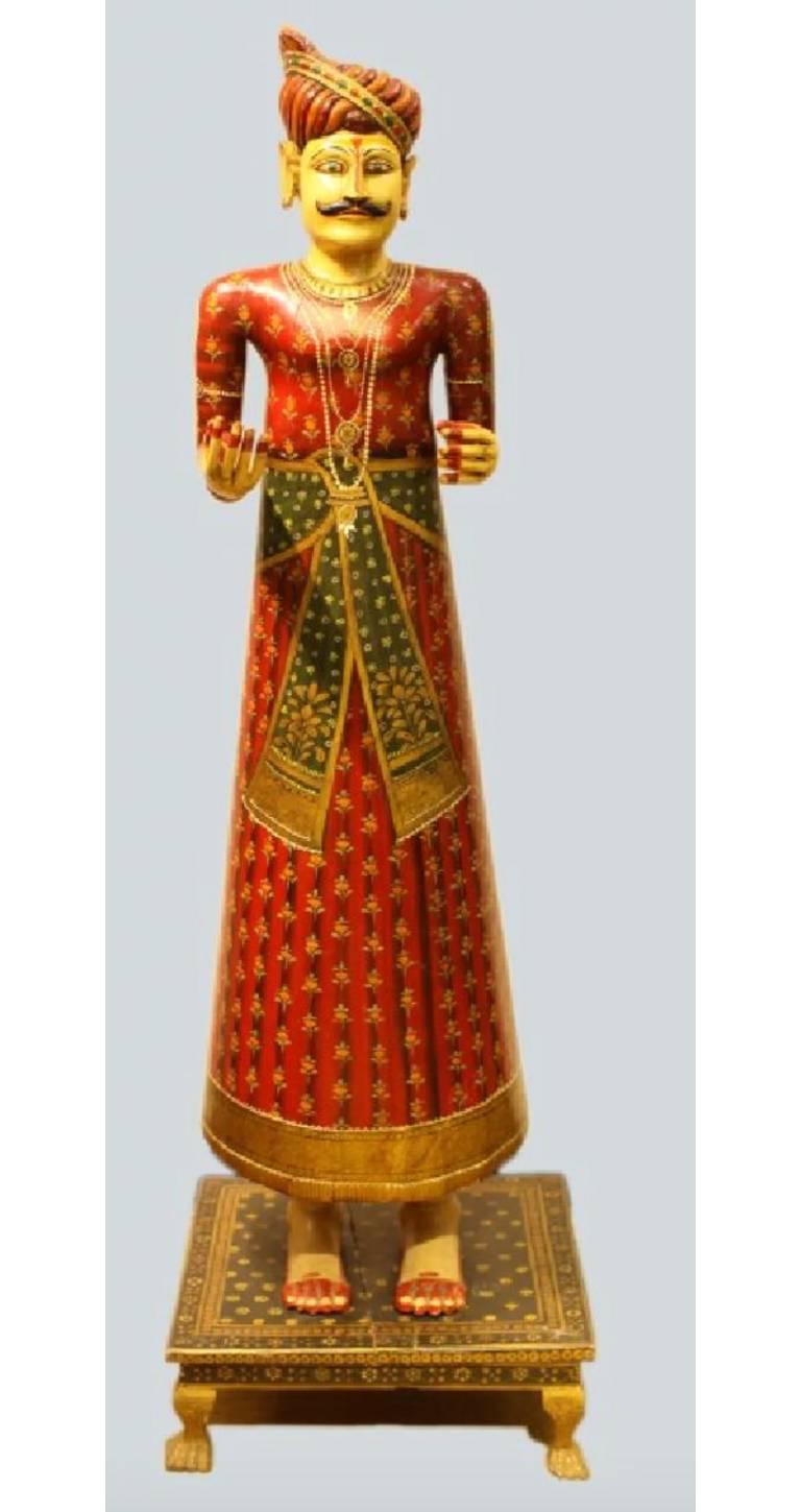 Lifesize Pair of Antique Hand-Painted Indian Figures Dolls Maharaja and ...