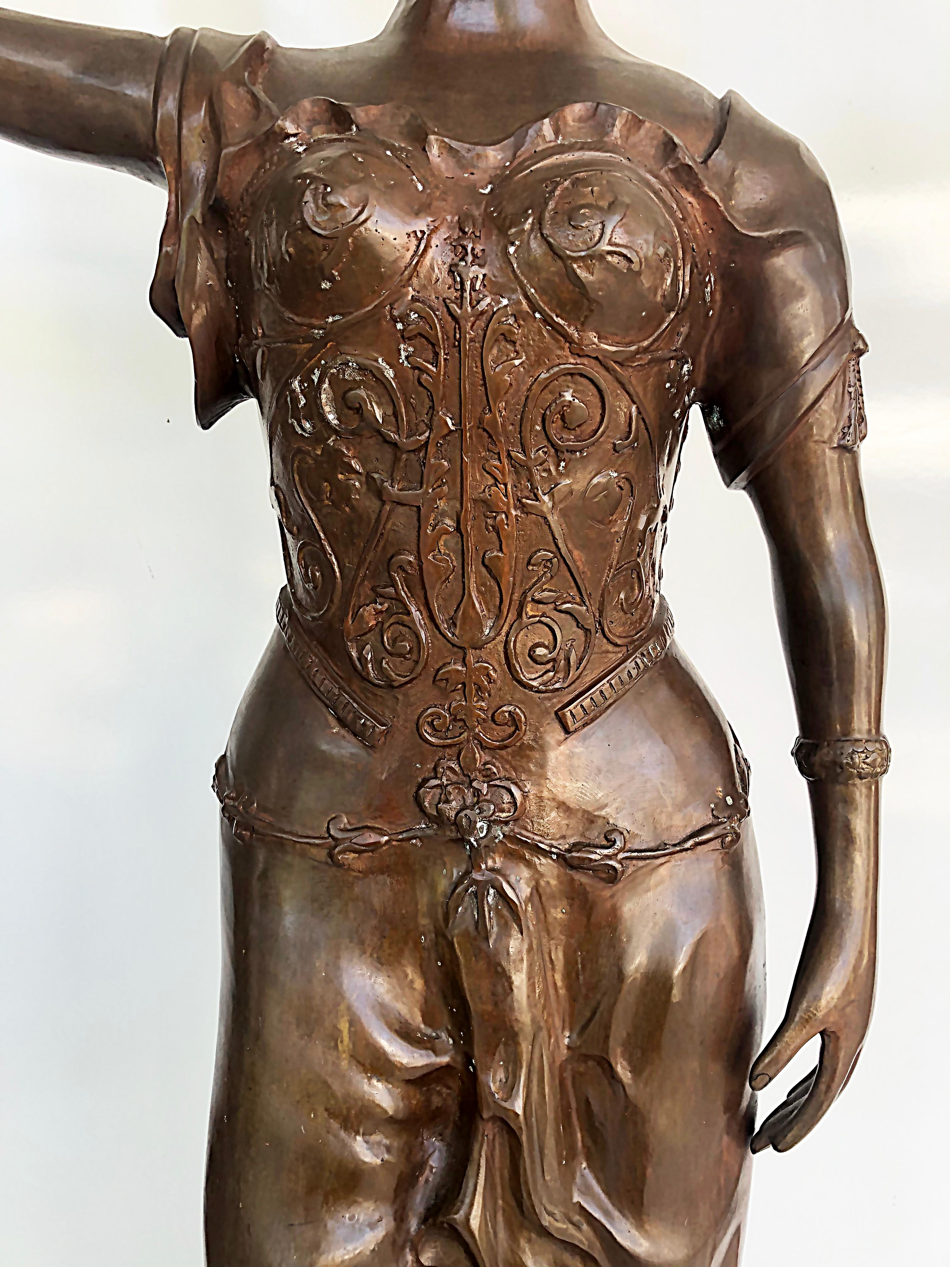 Life Size Spelter Torchère Light Statues on Plinths with Patina, Pair ...
