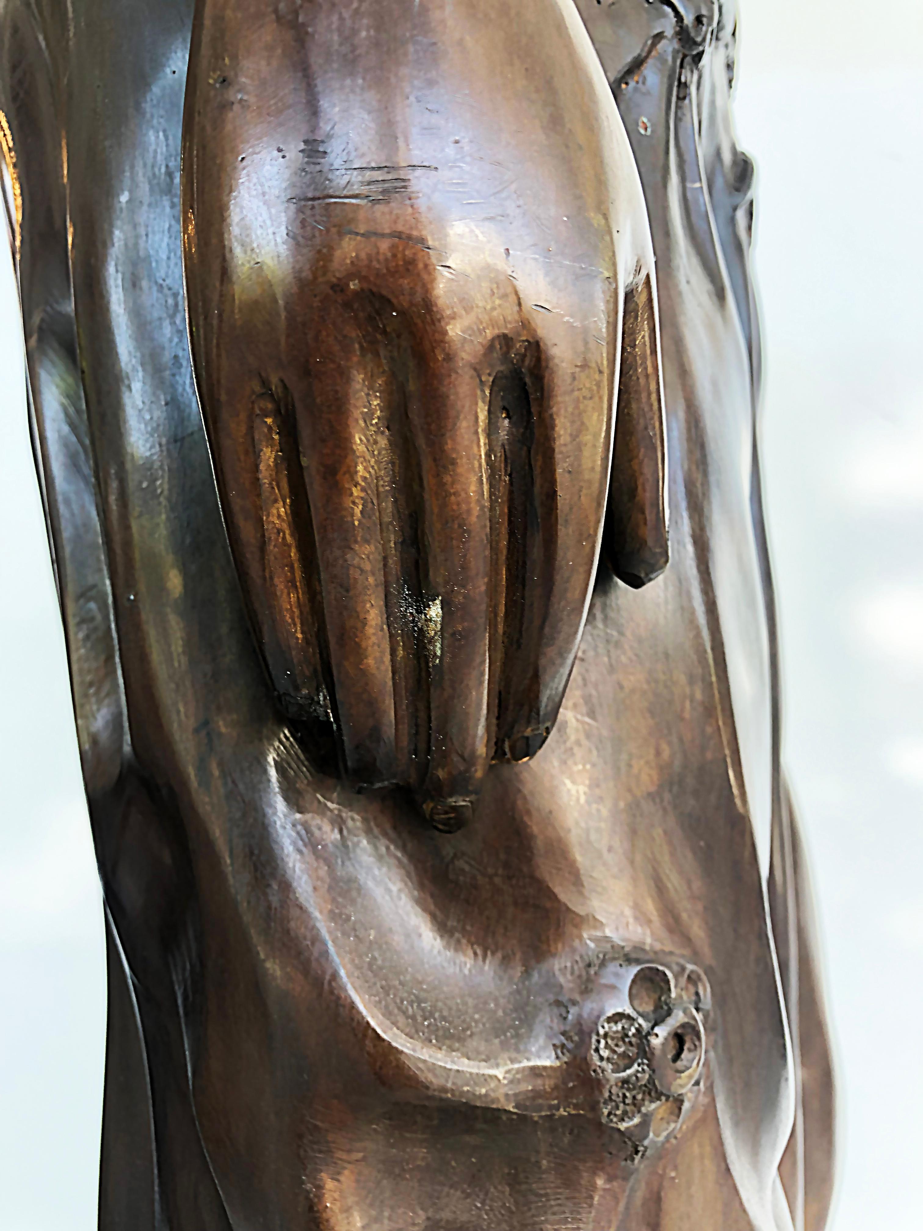 Life Size Spelter Torchère Light Statues on Plinths with Patina, Pair ...
