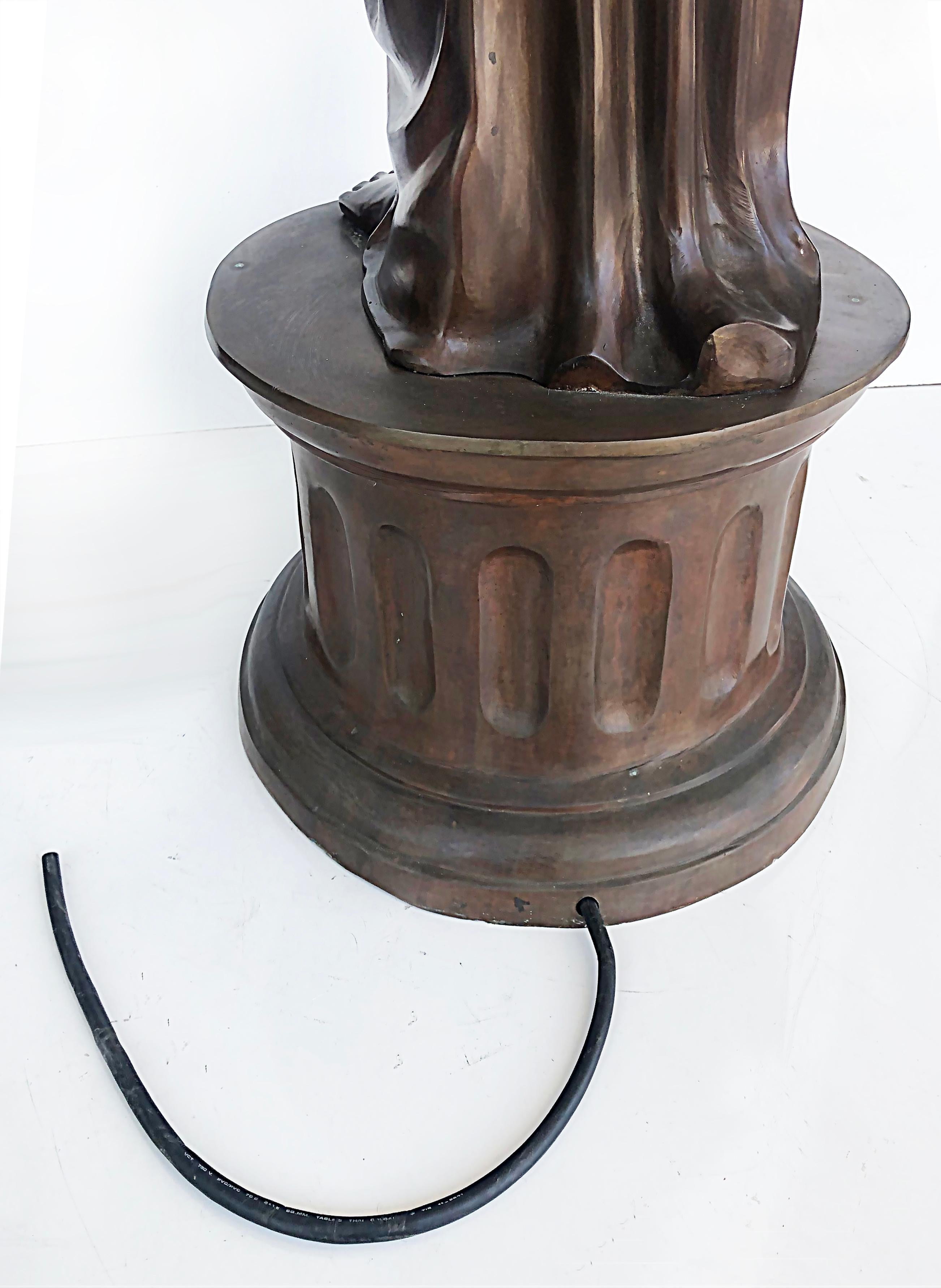 Life Size Spelter Torchère Light Statues on Plinths with Patina, Pair ...