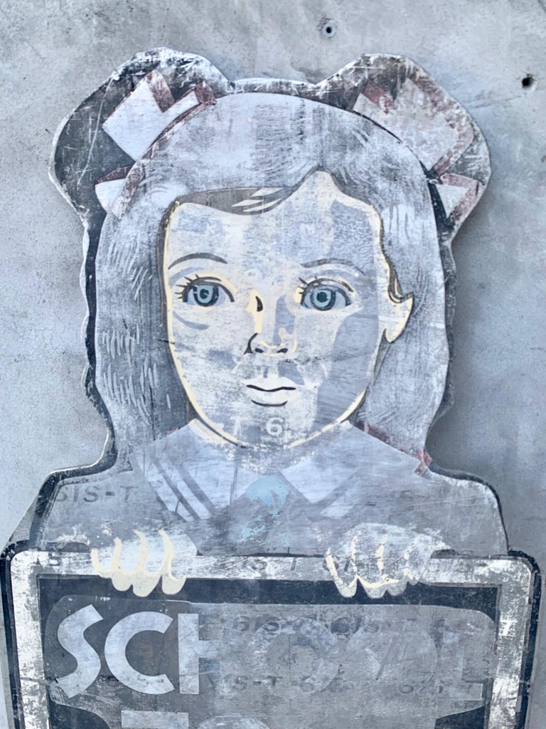 Life-Sized 1950s Metal School Girl Speed Limit Sign For Sale at 1stDibs