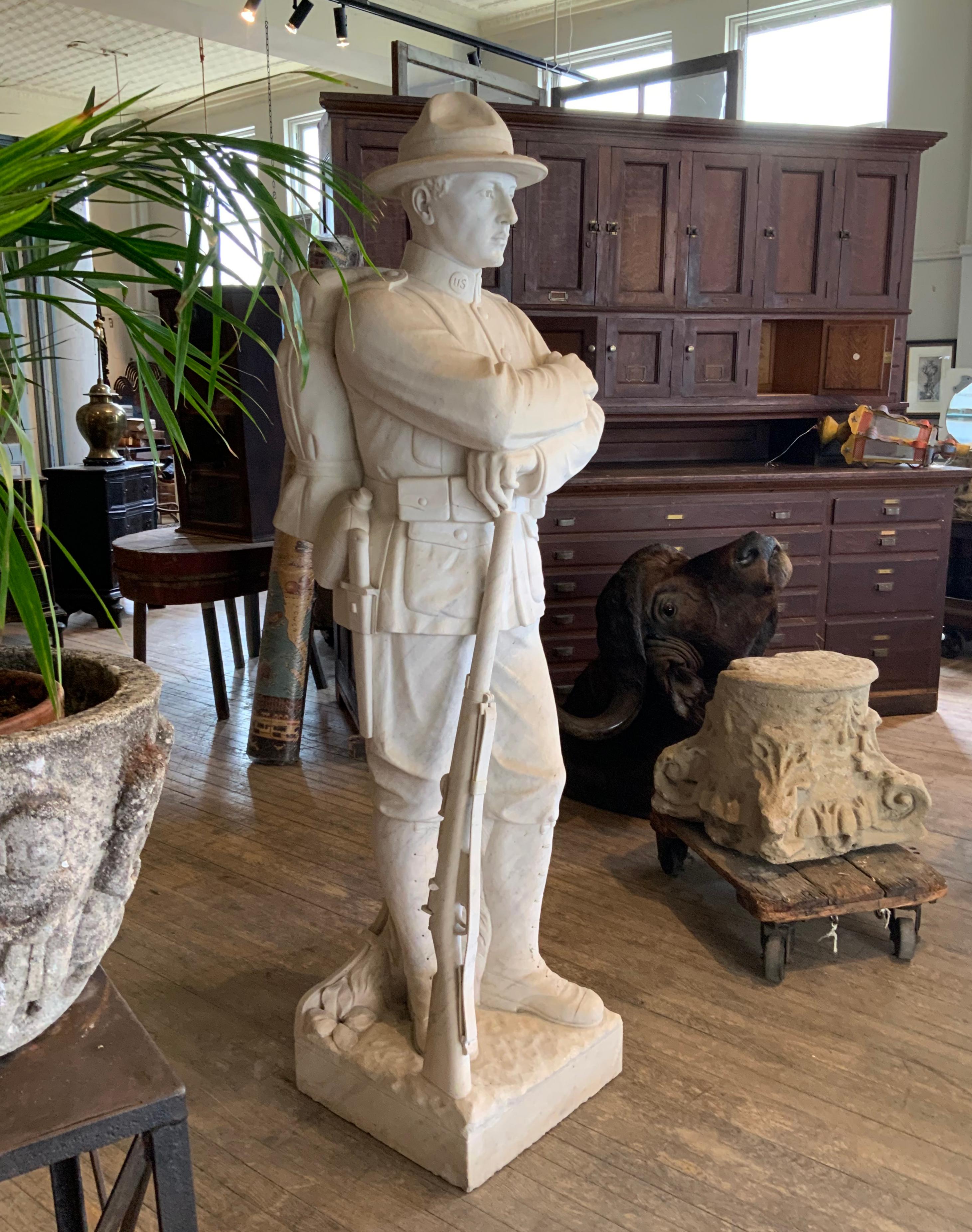 Life Sized Carved Marble Sculpture of a Soldier For Sale at 1stDibs