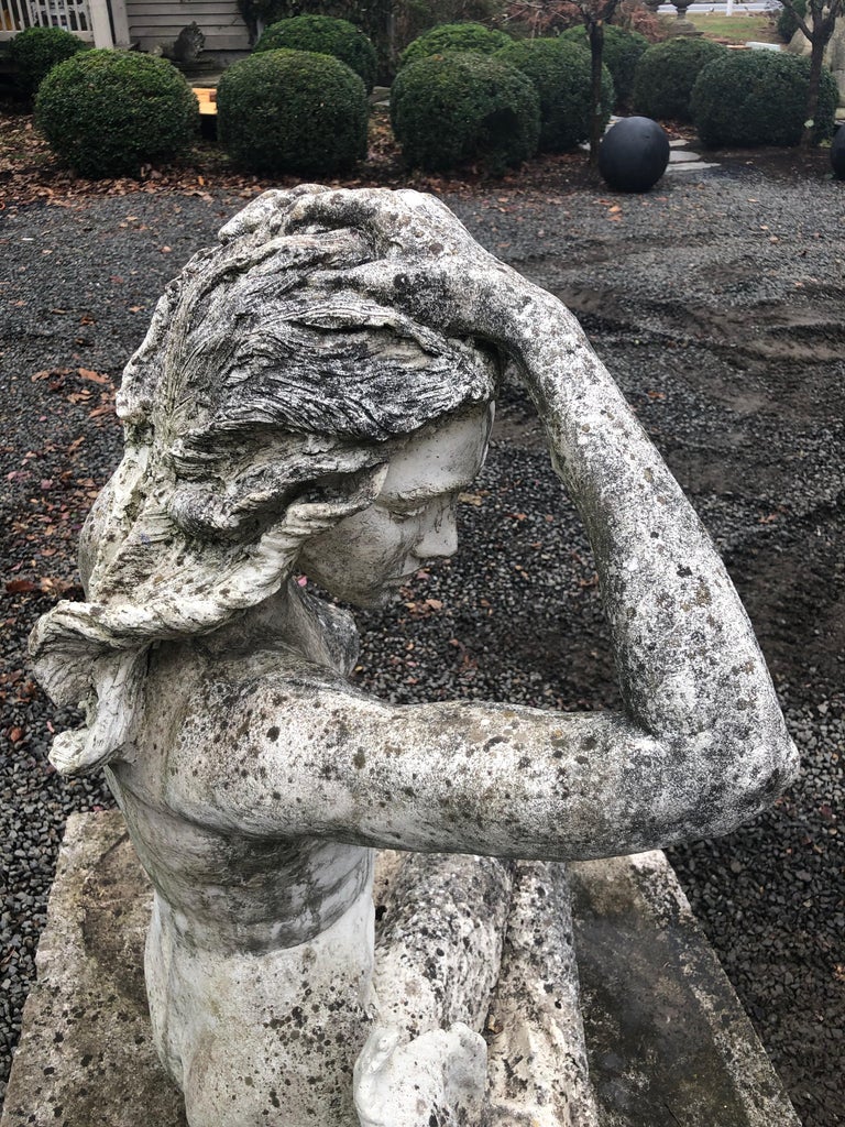 Life-Sized English Cast Stone Statue of a Mermaid Atop a Carved Stone ...