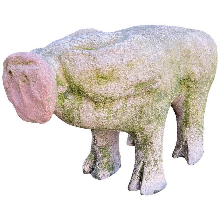 Life-Sized French Cast Stone Piglet in Original Paint For Sale at 1stDibs